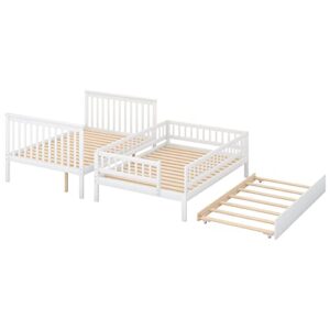 CITYLIGHT Full Over Full Bunk Bed for Adults Kids Teens, Full Over Full Bunk Beds with Trundle,Detachable Wood Full Bunk Bed with Staircase and Bookcase,White