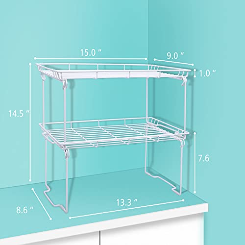 Qboid Sp Stackable Cabinet Shelf - 4 Pack Racks - Large（15x7.6x9.0） Counter & Pantry Organizer Organization, Canned Goods, Condiments - Kitchen [White]