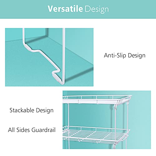 Qboid Sp Stackable Cabinet Shelf - 4 Pack Racks - Large（15x7.6x9.0） Counter & Pantry Organizer Organization, Canned Goods, Condiments - Kitchen [White]