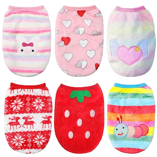 6 Pieces Puppy Clothes for Christmas Winter Warm Cute Pet Sweaters Flannel Dog Vest Paw Print Pet Dog Cat Clothes for Chihuahua Yorkies Dachshunds Male Female Dog Cat (Animal Pattern, X-Small)