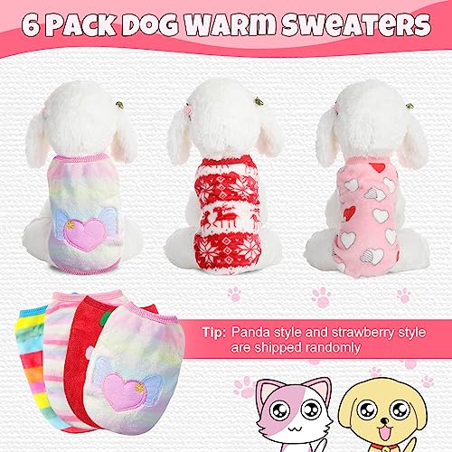 6 Pieces Puppy Clothes for Christmas Winter Warm Cute Pet Sweaters Flannel Dog Vest Paw Print Pet Dog Cat Clothes for Chihuahua Yorkies Dachshunds Male Female Dog Cat (Animal Pattern, X-Small)