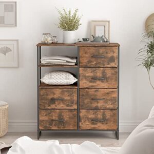 6 Drawer Dresser for Bedroom Dresser with Shelves Chest of Drawers Clothes Organizer Fabric Drawer Dressers for Bedroom Living Room,Rustic Brown