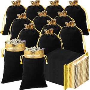 riakrum 50 pieces velvet bags soft jewelry pouch with drawstrings velour packaging pouch drawstring velvet present bag for candy wedding party birthday christmas thanksgiving, 4.7 x 6.3 inch (black)