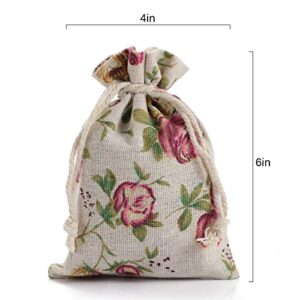 Burlap Bags with Drawstring,4 by 6 Inches Burlap Flower Pouch Bags Gift Bags Jewelry Pouches for DIY Craft Wedding Party,Rose Linen Burlap Bags (Lot of 50)