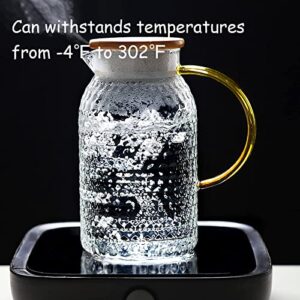 WUWEOT Glass Pitcher, 50 OZ Water Pitcher with Lid for Fridge, Heat Resistant Glass Water Jug, Borosilicate Iced Tea Pitcher Carafe for Cold or Hot Beverages, Coffee, Juice, Ice Water, Milk