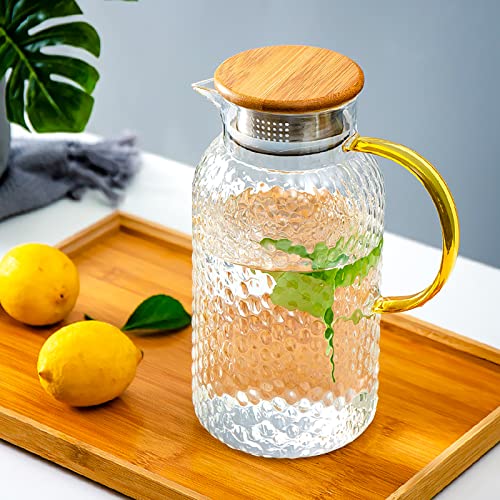 WUWEOT Glass Pitcher, 50 OZ Water Pitcher with Lid for Fridge, Heat Resistant Glass Water Jug, Borosilicate Iced Tea Pitcher Carafe for Cold or Hot Beverages, Coffee, Juice, Ice Water, Milk