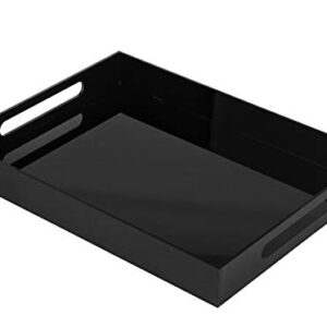 HofferRuffer Black Serving Tray, Waterproof Acrylic Tray with Handles for Coffee Table, Ottoman, Breakfast, Tea, Food, 16" x 12"