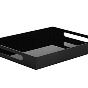 HofferRuffer Black Serving Tray, Waterproof Acrylic Tray with Handles for Coffee Table, Ottoman, Breakfast, Tea, Food, 16" x 12"