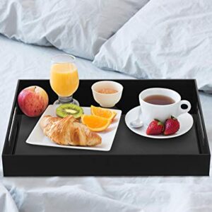 HofferRuffer Black Serving Tray, Waterproof Acrylic Tray with Handles for Coffee Table, Ottoman, Breakfast, Tea, Food, 16" x 12"