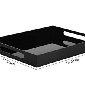 HofferRuffer Black Serving Tray, Waterproof Acrylic Tray with Handles for Coffee Table, Ottoman, Breakfast, Tea, Food, 16" x 12"