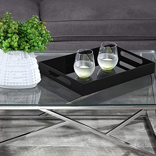 HofferRuffer Black Serving Tray, Waterproof Acrylic Tray with Handles for Coffee Table, Ottoman, Breakfast, Tea, Food, 16" x 12"