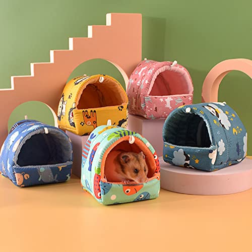 LAPUTA Guinea Pig Nest Hamster Cuddle Cave Winter Bed Warm Cartoon Pattern Sleeping Cushion Pet Hideout Small Animal Squirrel Hedgehog House Mini Cage Green Fish XL