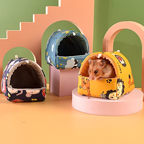 LAPUTA Guinea Pig Nest Hamster Cuddle Cave Winter Bed Warm Cartoon Pattern Sleeping Cushion Pet Hideout Small Animal Squirrel Hedgehog House Mini Cage Green Fish XL