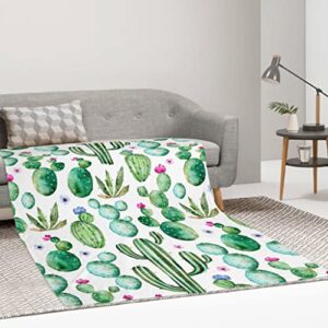 ZFYIPOK Cactus Throw Blanket, Fresh Cactus Flowers Lightweight Blanket Cozy Warm Blankets with 18x18 Inch Pillowcase for Bedroom Living Rooms Sofa Beds Office 60x50 Inch