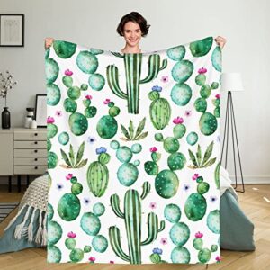 ZFYIPOK Cactus Throw Blanket, Fresh Cactus Flowers Lightweight Blanket Cozy Warm Blankets with 18x18 Inch Pillowcase for Bedroom Living Rooms Sofa Beds Office 60x50 Inch