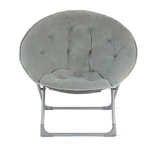 Amazon Basics Faux Fur Saucer Shaped Chair with Foldable Metal Frame, Grey, 32.3"D x 27.2"W x 32.3"H