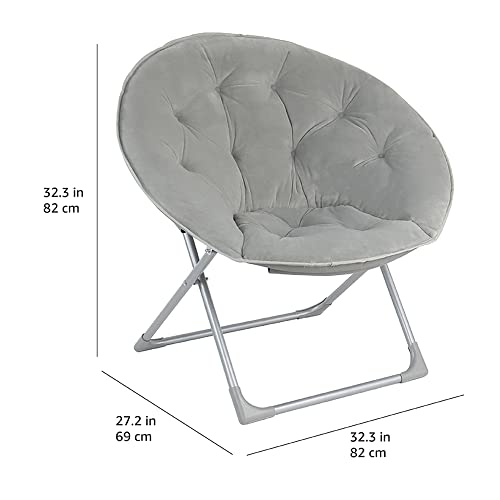 Amazon Basics Faux Fur Saucer Shaped Chair with Foldable Metal Frame, Grey, 32.3"D x 27.2"W x 32.3"H