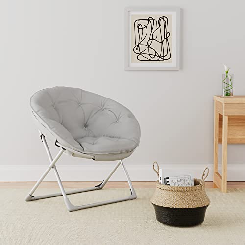 Amazon Basics Faux Fur Saucer Shaped Chair with Foldable Metal Frame, Grey, 32.3"D x 27.2"W x 32.3"H