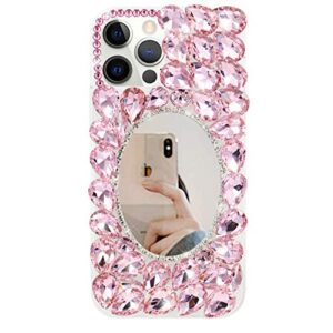 Crystal Mirror Case for iPhone 13 Pro,Luxury Sparkle Bling 3D Diamond Rhinestone Phone Case Women Girls Makeup MOIKY Clear Slim Shockproof TPU Bumper Protective Cover for iPhone 13 Pro(Pink)