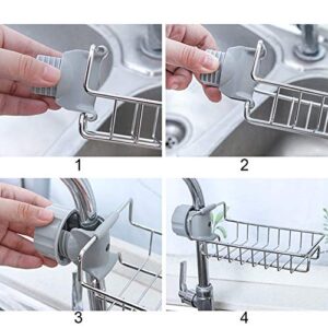 Sink Caddy Organizer, Stainless Steel Faucet Storage Rack Sponge Holder for Kitchen Accessories(Silver)