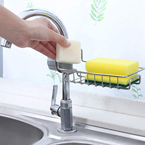 Sink Caddy Organizer, Stainless Steel Faucet Storage Rack Sponge Holder for Kitchen Accessories(Silver)