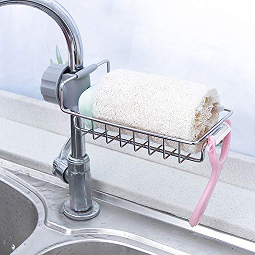 Sink Caddy Organizer, Stainless Steel Faucet Storage Rack Sponge Holder for Kitchen Accessories(Silver)