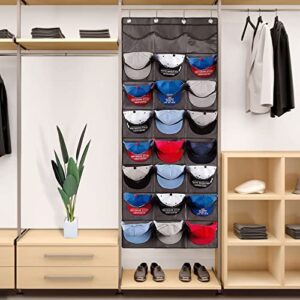 IREENUO Hat Rack for Baseball Caps, Cap Organizer for Door and Wall with 24 Clear Deep Pockets, Hat Holder for Storage and Display Baseball Caps, 4 Door & Wall Hooks Included, Dark Gray