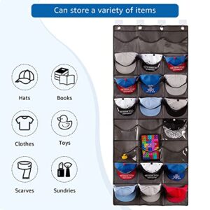 IREENUO Hat Rack for Baseball Caps, Cap Organizer for Door and Wall with 24 Clear Deep Pockets, Hat Holder for Storage and Display Baseball Caps, 4 Door & Wall Hooks Included, Dark Gray