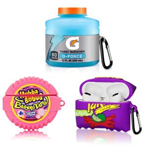 [3pack]cute cover for airpod pro/airpod pro 2 case, sport water+purple potato+bubble gum silicone case funny 3d cartoon food design for girls boys kids