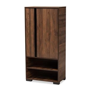 baxton studio raina modern and contemporary two-tone walnut brown and black finished wood 2-door shoe storage cabinet