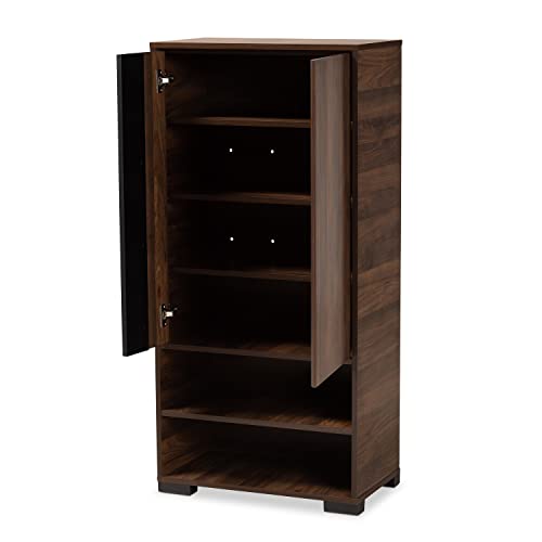 Baxton Studio Raina Modern and Contemporary Two-Tone Walnut Brown and Black Finished Wood 2-Door Shoe Storage Cabinet