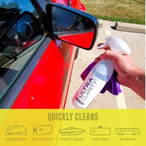 Ultra Clarity Auto Windshield & Glass Cleaning Spray Kit, 18 oz Spray & 2 Large Premium Microfiber Cloths, Safe on Tinted Windows, Touchscreen Display, Optical Grade, High Shine Streak-Free Cleaner