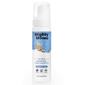 mighty meow waterless cat shampoo, no-rinse dry shampoo for cats, natural, hypoallergenic & fragrance-free (8oz)