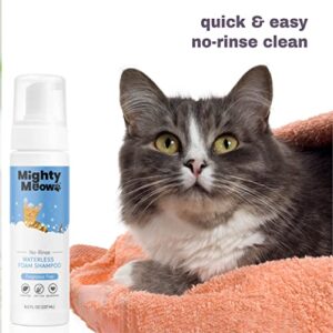 Mighty Meow Waterless Cat Shampoo, No-Rinse Dry Shampoo for Cats, Natural, Hypoallergenic & Fragrance-Free (8oz)