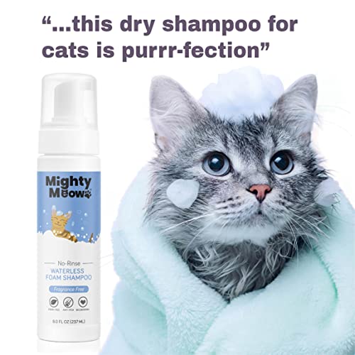 Mighty Meow Waterless Cat Shampoo, No-Rinse Dry Shampoo for Cats, Natural, Hypoallergenic & Fragrance-Free (8oz)