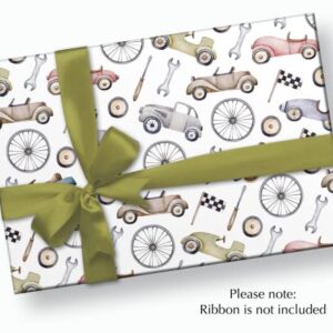 Stesha Party Race Car Birthday Gift Wrapping Paper - Folded Flat 30 x 20 Inch - 3 Sheets