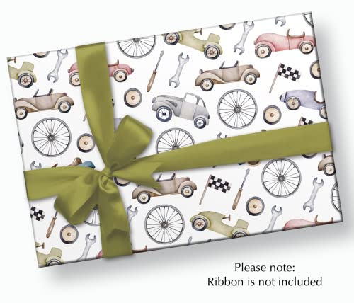 Stesha Party Race Car Birthday Gift Wrapping Paper - Folded Flat 30 x 20 Inch - 3 Sheets