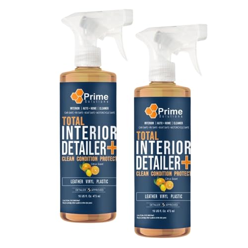 Prime Solutions Citrus Revive Total Interior Detailer+ | (4-in-1) Cleaner, Conditioner, Protectant, & Stain Remover Spray - (Leather, Vinyl, Plastic, Upholstery, & Fabric Surfaces)