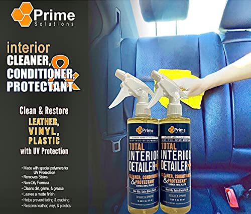 Prime Solutions Citrus Revive Total Interior Detailer+ | (4-in-1) Cleaner, Conditioner, Protectant, & Stain Remover Spray - (Leather, Vinyl, Plastic, Upholstery, & Fabric Surfaces)