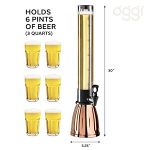 OGGI Beer Tower 3L/100oz - Beverage Dispenser with Spigot & Ice Tube, Margarita Tower, Mimosa Tower, Perfect Drink Dispensers for Parties, Drink Tower, Holds 6 Pints of Beer - Copper