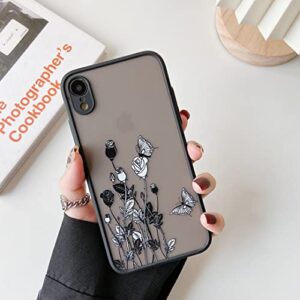 ZTOFERA Compatible with iPhone XR Case Cute, Matte Anti-Scratch Clear Black Floral Butterfly Rose Shockproof Lightweight Protective Case for iPhone XR, 6.1" - Butterfly