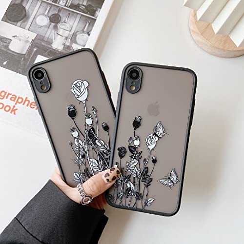 ZTOFERA Compatible with iPhone XR Case Cute, Matte Anti-Scratch Clear Black Floral Butterfly Rose Shockproof Lightweight Protective Case for iPhone XR, 6.1" - Butterfly