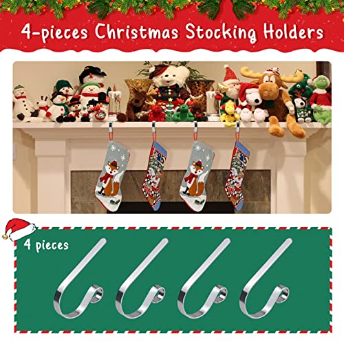 WISTOLL Christmas Stocking Holders for Mantle Set of 4 Mantel Decor Hooks with Non-Slip Stickers