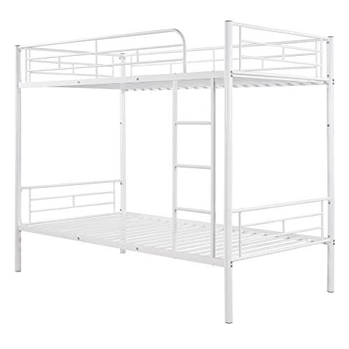 Metal Bunk Beds Twin Over Twin Heavy-Duty Convertible Bunk Bed Frame Divided into 2 Beds for Kids Boys Girls Teens, Steel Bunk Bed for Dorms, Universities Children’s Bedrooms, White