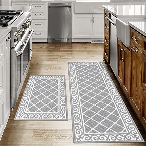 HEBE Kitchen Rug Sets 2 Piece with Runner Non Slip Kitchen Rugs and Mats Washable Kitchen Mats Set for Floor Indoor Doormat Runner Rugs for Kitchen Laundry Hallway Entryway