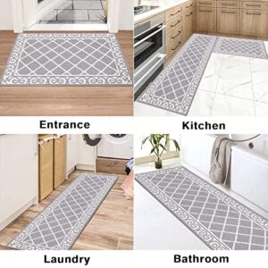 HEBE Kitchen Rug Sets 2 Piece with Runner Non Slip Kitchen Rugs and Mats Washable Kitchen Mats Set for Floor Indoor Doormat Runner Rugs for Kitchen Laundry Hallway Entryway