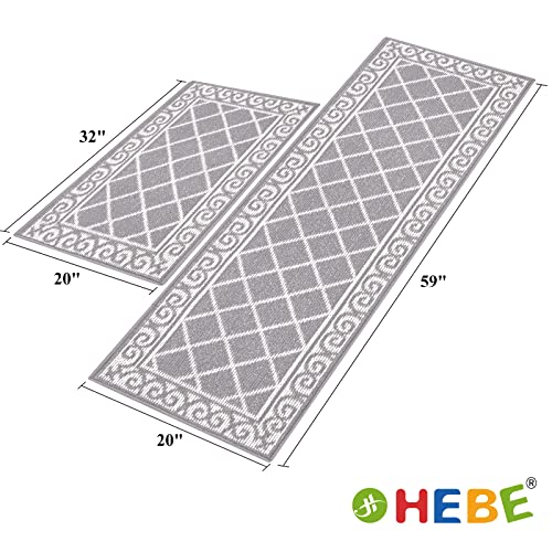 HEBE Kitchen Rug Sets 2 Piece with Runner Non Slip Kitchen Rugs and Mats Washable Kitchen Mats Set for Floor Indoor Doormat Runner Rugs for Kitchen Laundry Hallway Entryway