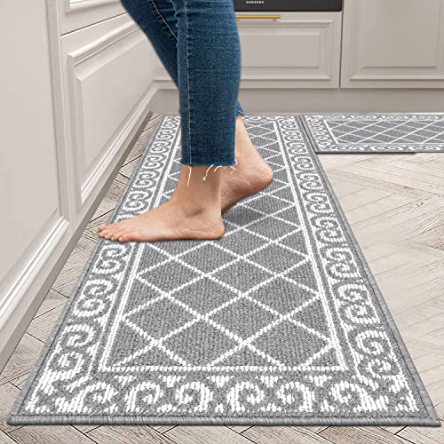 HEBE Kitchen Rug Sets 2 Piece with Runner Non Slip Kitchen Rugs and Mats Washable Kitchen Mats Set for Floor Indoor Doormat Runner Rugs for Kitchen Laundry Hallway Entryway