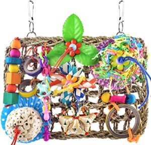 katumo bird toys, small parrot foraging toys parakeet climbing mat with toys bird chew toys for conure, cockatiel, lovebird, parakeet and more small birds