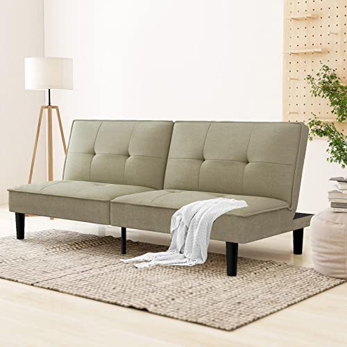 IULULU Futon Bed Convertible Sleeper Sofa with Armless Design, Modern Recliner Lounge Couch for Small Space, Olive